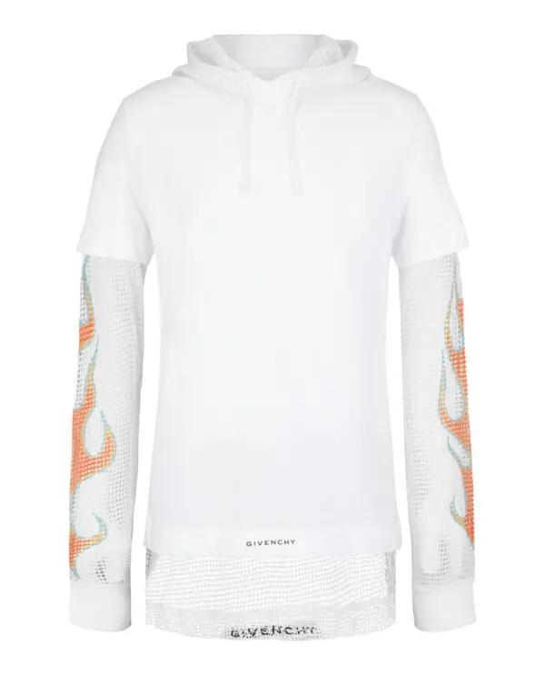 SLOWEAR Overlapped Hooded T-shirt In Cotton & Mesh - White