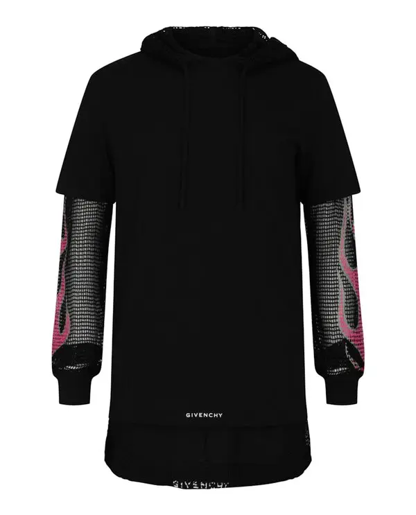 SLOWEAR Overlapped Hooded T-shirt In Cotton & Mesh - Black