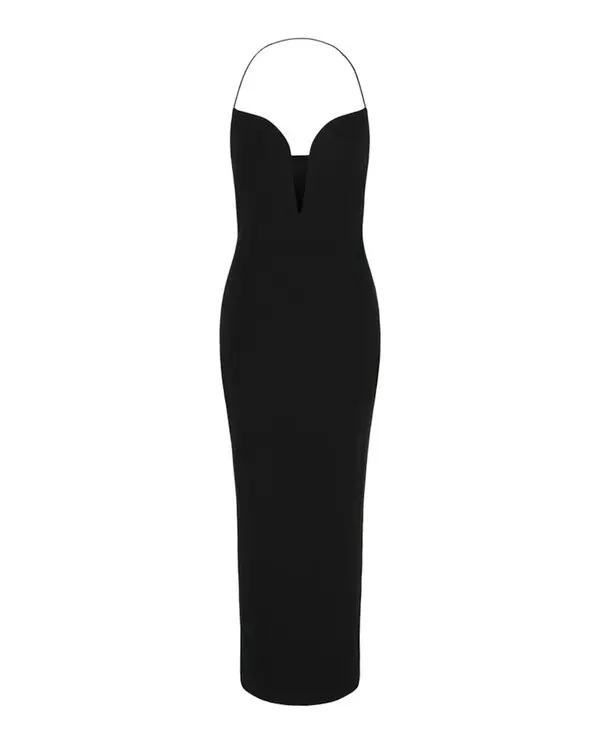 Brioni Plunging Halter Midi Dress - Black