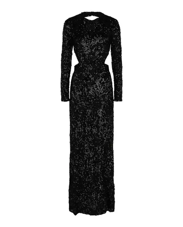 Alexander McQueen Embroidered Sequin Gown With Cutout - Black