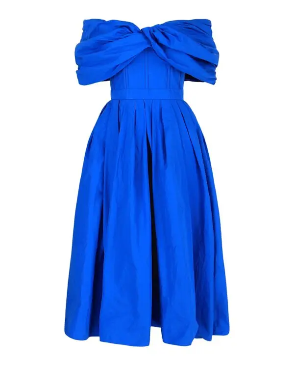 Alexander McQueen Draped Off-the-shoulder Midi Dress - Blue