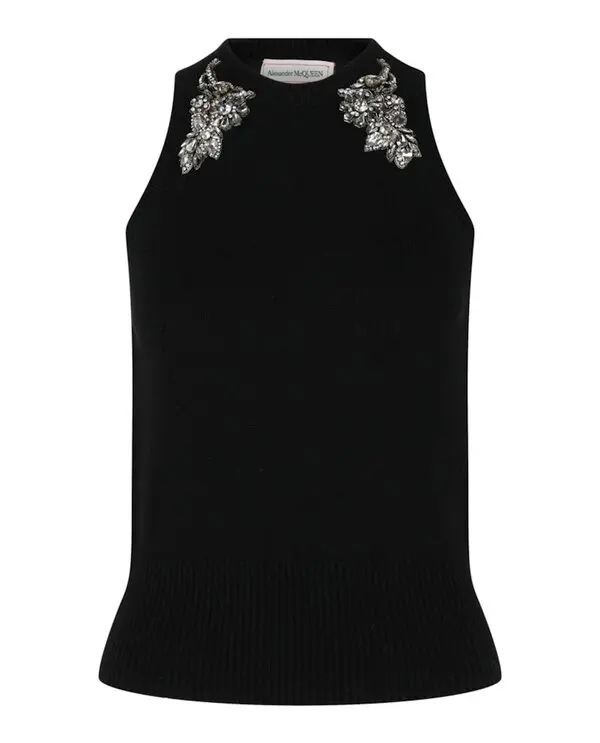 SLOWEAR Crystal Embellished Racerback Tank Top - Black Crystal