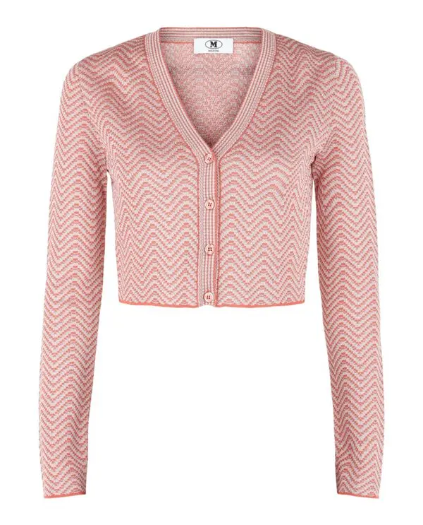 Givenchy Cropped Chevron Patterned Cardigan - Salmon Pink Powder Pink Stripes