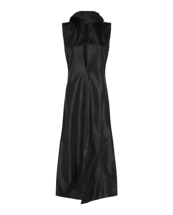 Alexander McQueen Lavalliere Leather Midi Dress - Black