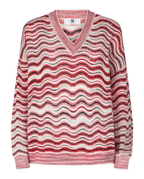SLOWEAR Sequin Striped Oversized Sweater - Multi Red White Brown