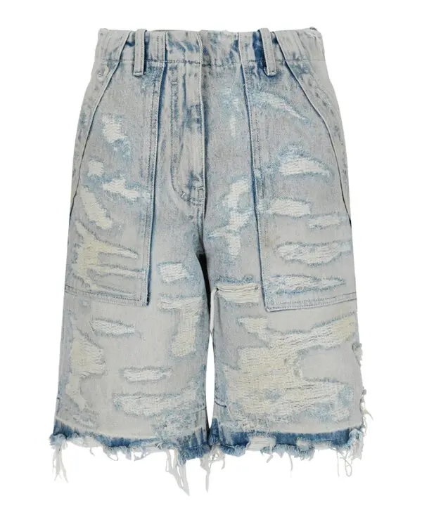 Alexander McQueen Distressed Denim Shorts - Light Blue