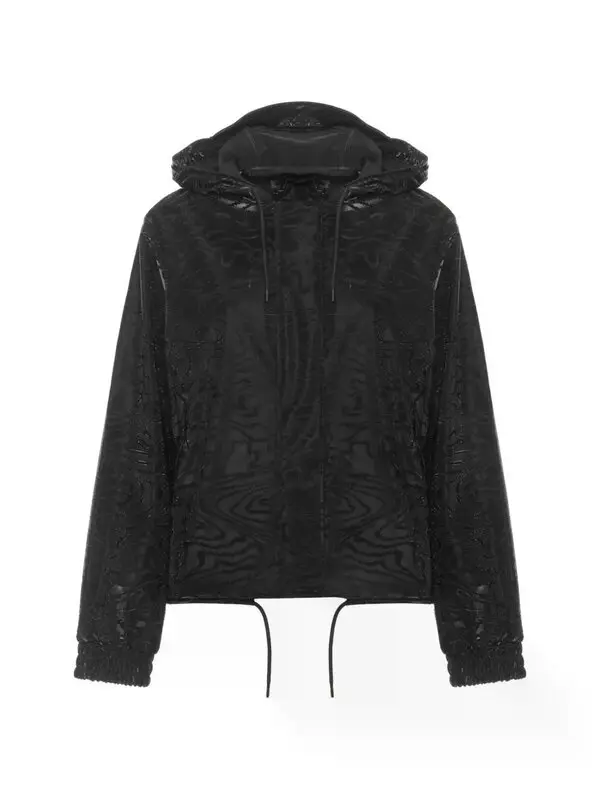 Rains Hooded Patterned Jacket - Black