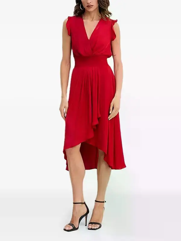 MORGAN Wally Ruffled V-neck Mini Dress - Red