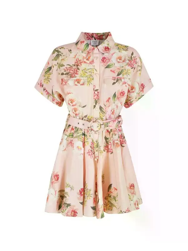Hemant & Nandita Floral-print Belted Shirt Dress - Pink