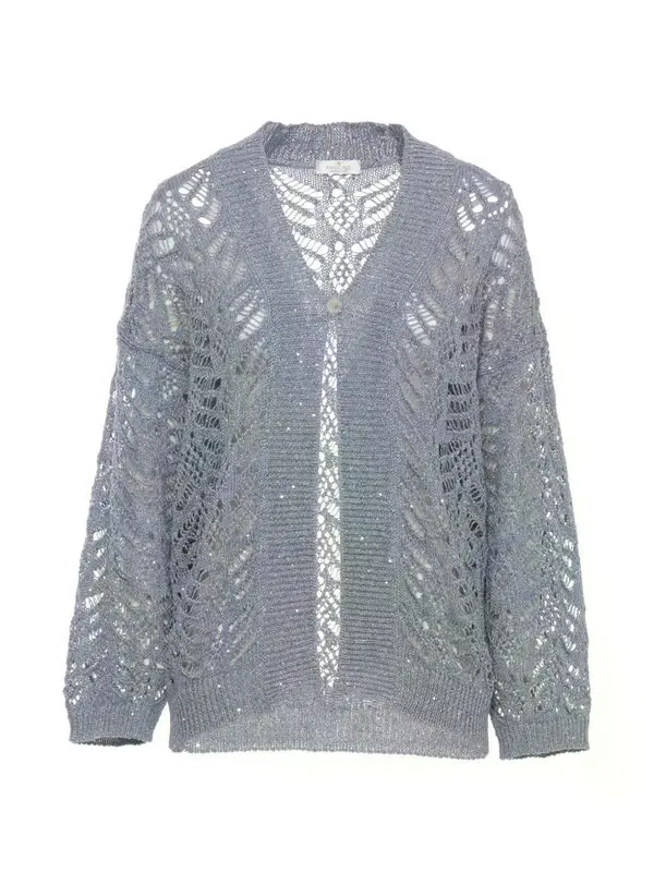 PANICALE Openwork V-neck Cardigan - Blue