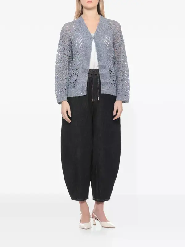 PANICALE Openwork V-neck Cardigan - Blue