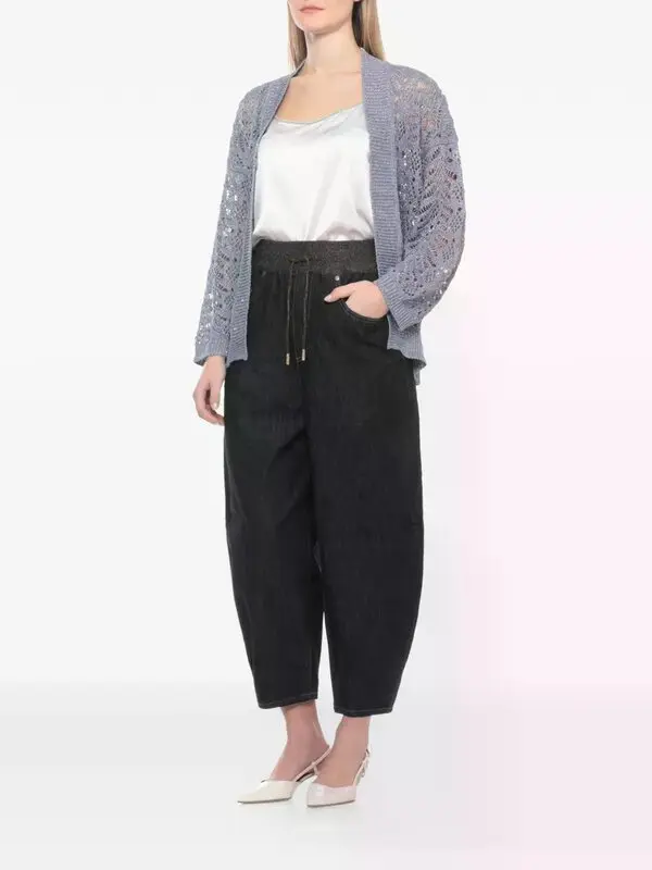 PANICALE Openwork V-neck Cardigan - Blue