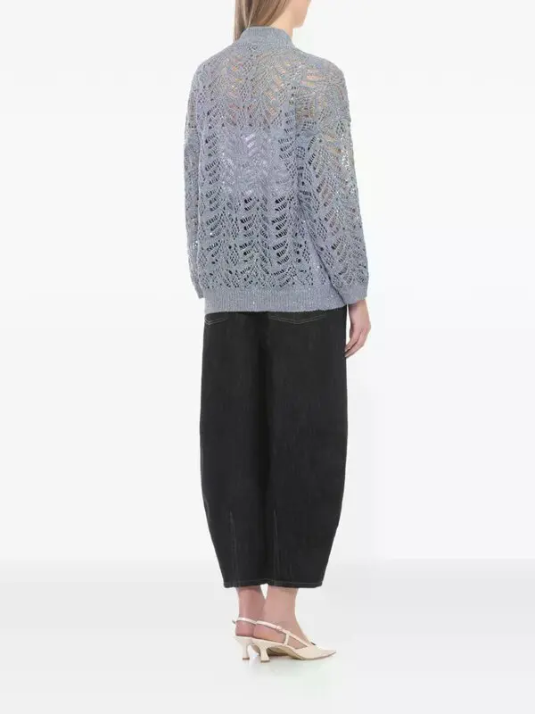 PANICALE Openwork V-neck Cardigan - Blue
