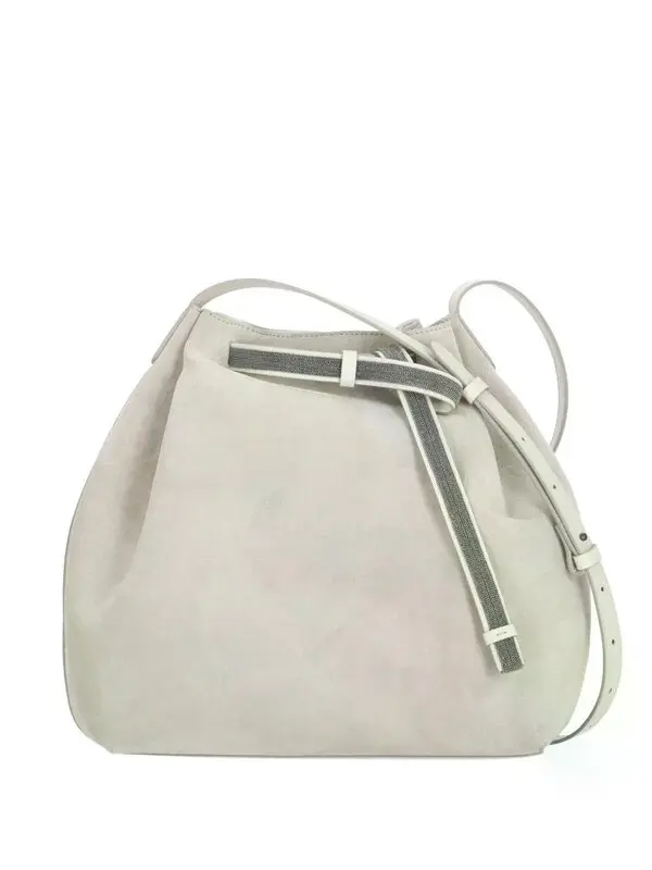 PANICALE Leather Bucket Bag With Drawstring Strap - Neutrals