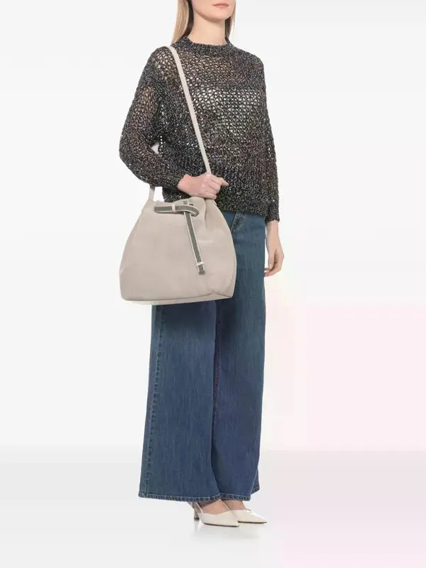 PANICALE Leather Bucket Bag With Drawstring Strap