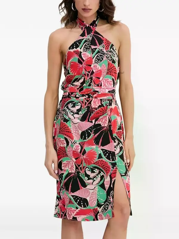 MORGAN Floral-print Halterneck Midi Dress - Black