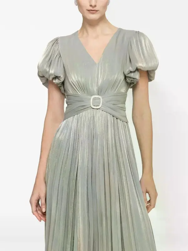 NISSA Crystal-detail Pleated Midi Dress - Grey
