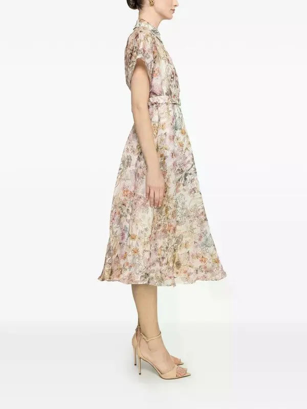 NISSA Belted Floral Print Linen Dress