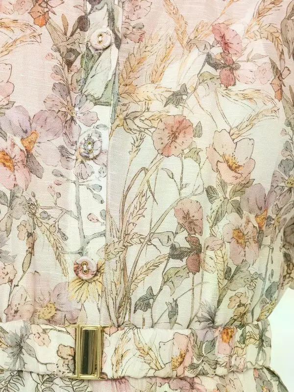 NISSA Belted Floral Print Linen Dress