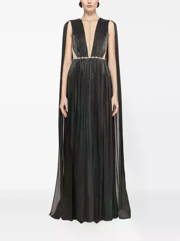 NISSA Crystal-embellished Chiffon Maxi Dress - Black