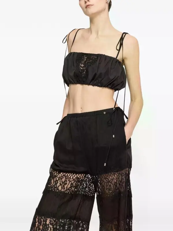 NISSA Lace Insert Crop Top - Black