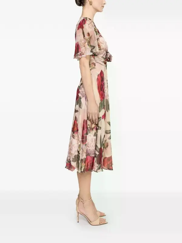 NISSA Floral Print Silk Midi Dress