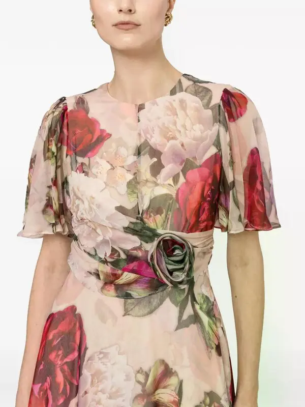 NISSA Floral Print Silk Midi Dress