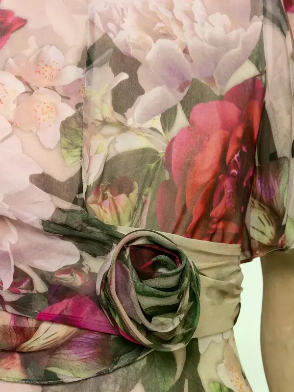 NISSA Floral Print Silk Midi Dress