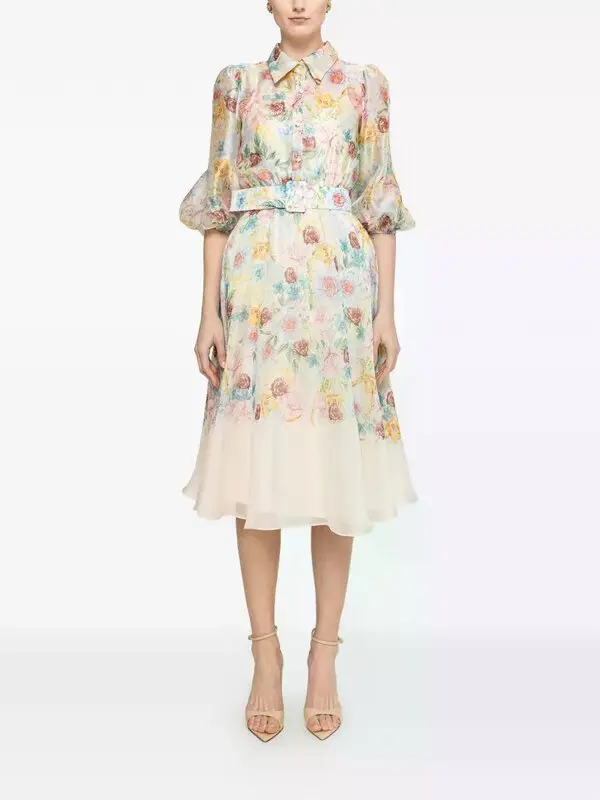NISSA Printed Organza Midi Dress - Neutrals