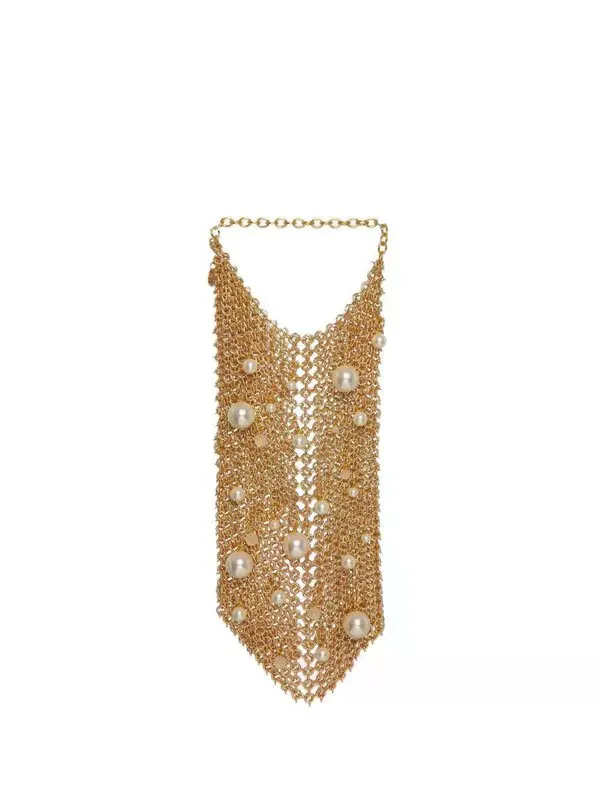 SILVIA GNECCHI Pearl-embellished Mesh Shoulder Bag - Gold