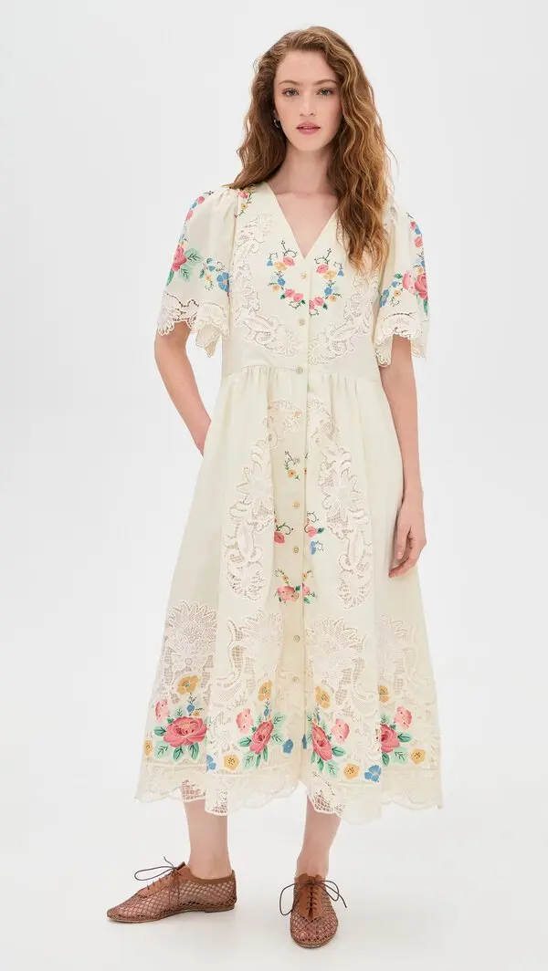 Sea Astrid Embroidery Midi Dress