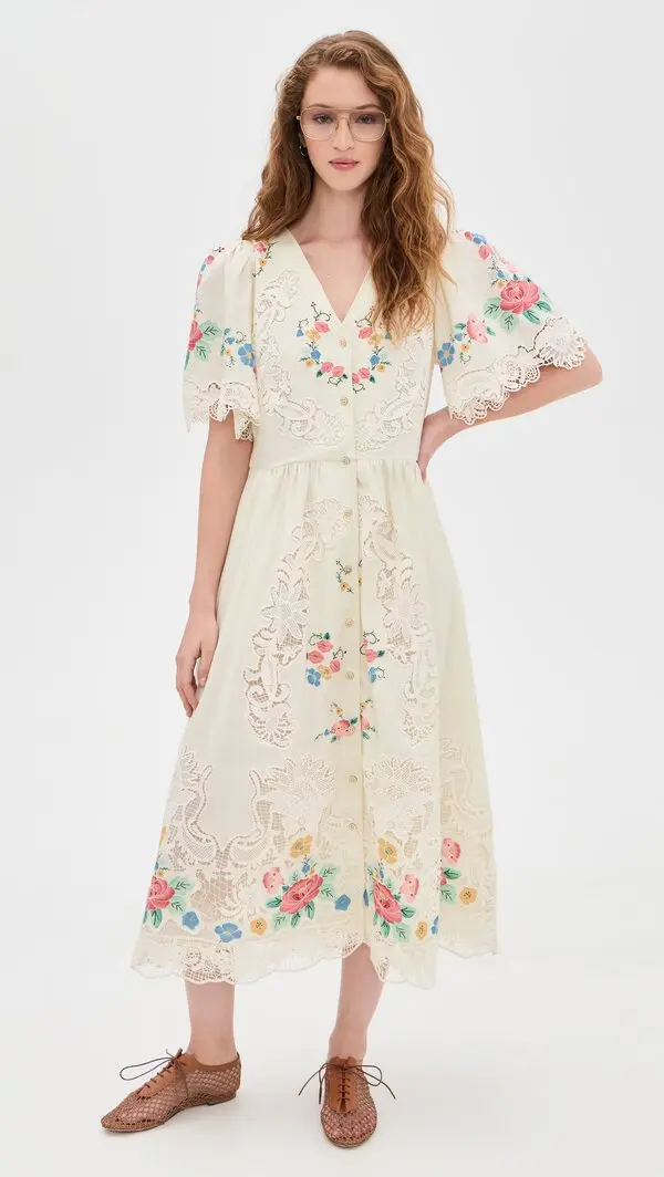 Sea Astrid Embroidery Midi Dress