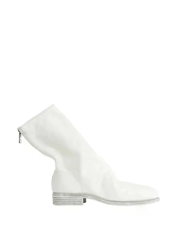 Guidi Zipped Leather Ankle Boots - White