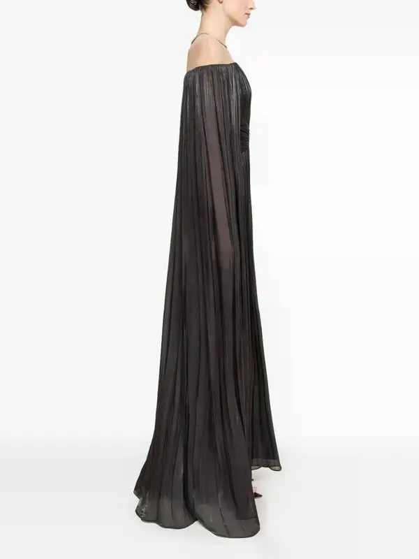 NISSA Chiffon Cape Design Maxi Dress With Belt Embellishment - Black