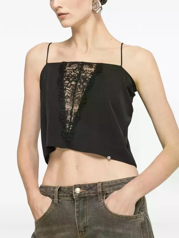 NISSA Lace-insert Crop Top - Black