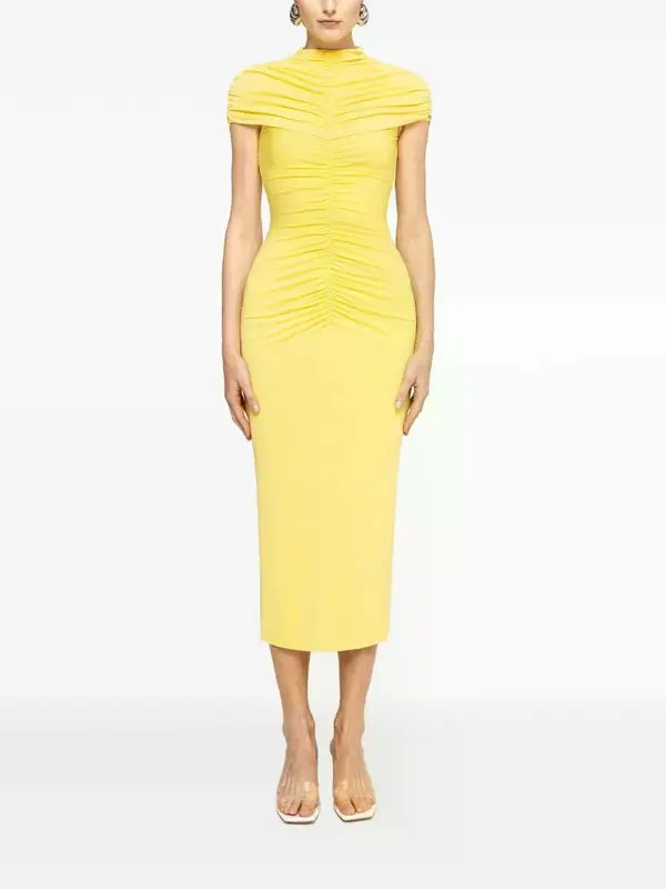 NISSA Ruched Midi Dress - Yellow
