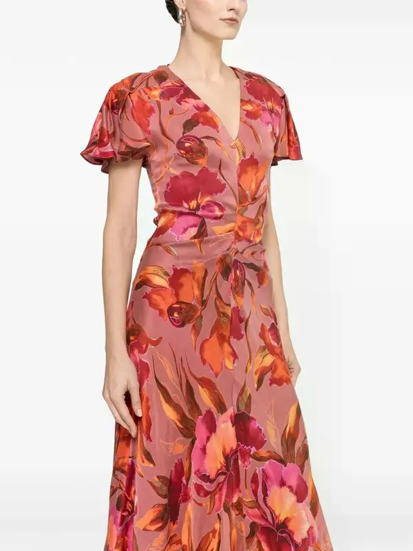 NISSA Floral Print Midi Dress - Pink