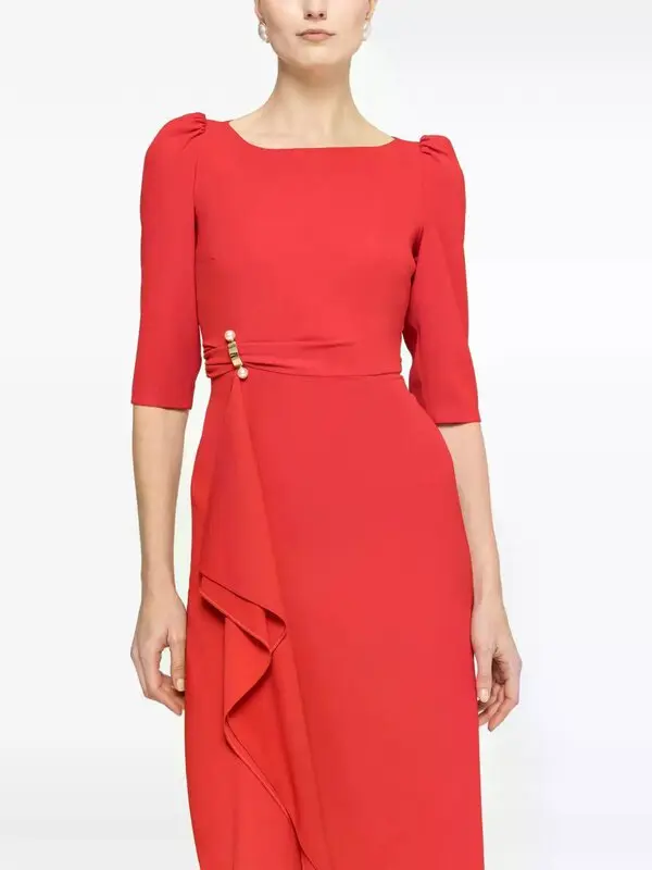 NISSA Pearl-detail Midi Dress - Red