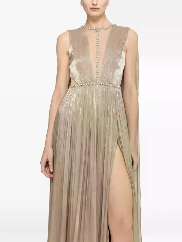 NISSA Crystal-embellished Chiffon Maxi Dress - Neutrals