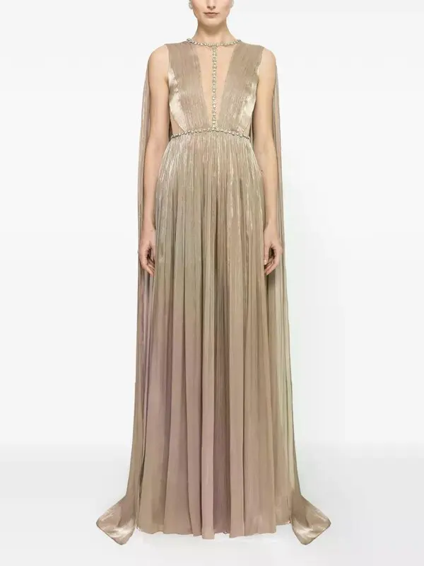 NISSA Crystal-embellished Chiffon Maxi Dress - Neutrals
