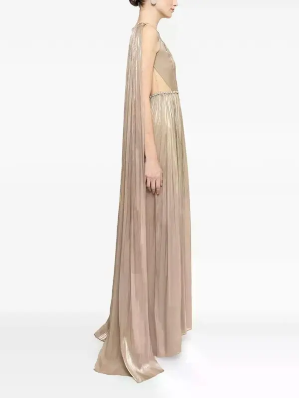 NISSA Crystal-embellished Chiffon Maxi Dress - Neutrals