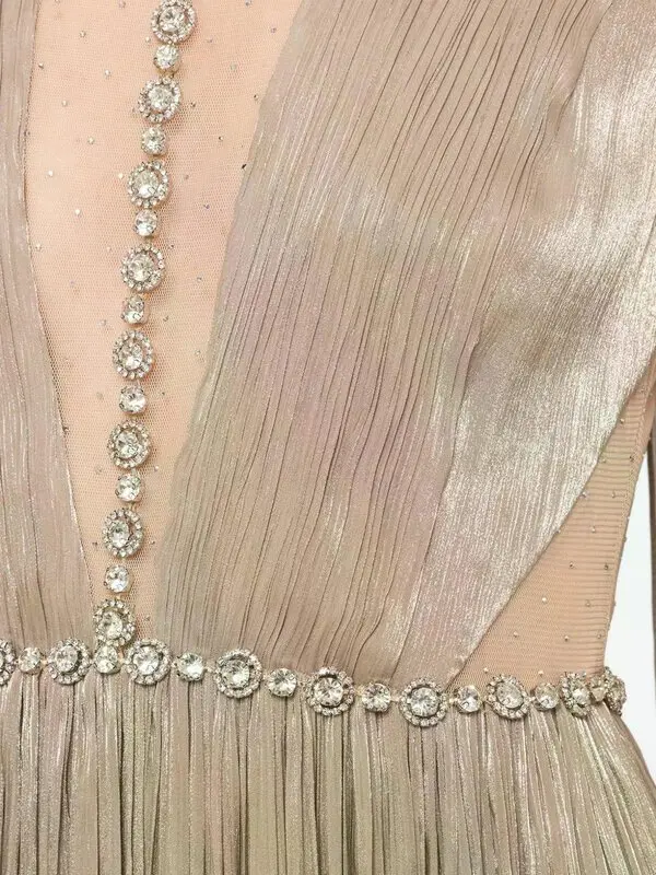 NISSA Crystal-embellished Chiffon Maxi Dress - Neutrals