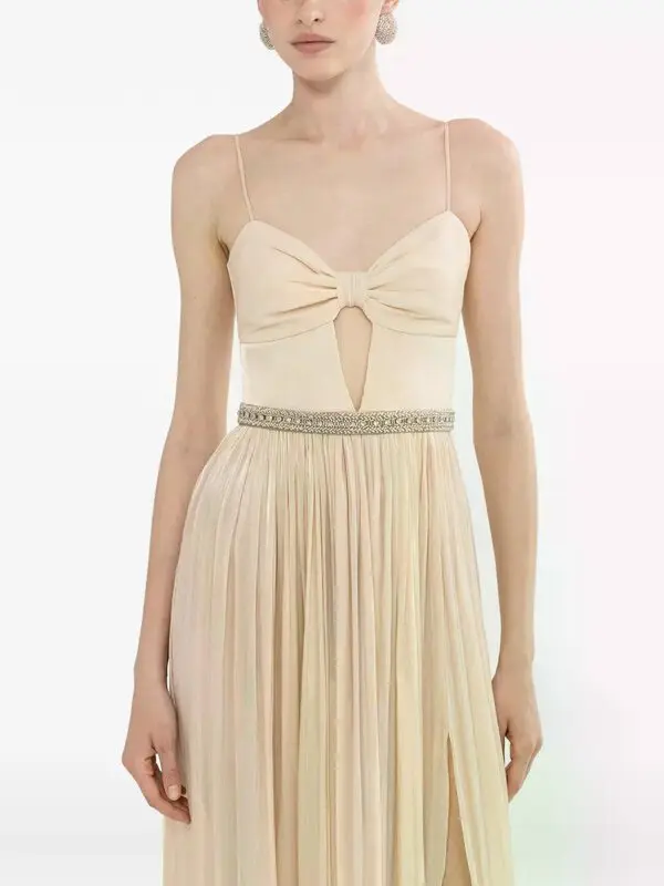 NISSA Crystal-detail Chiffon Maxi Dress - Neutrals