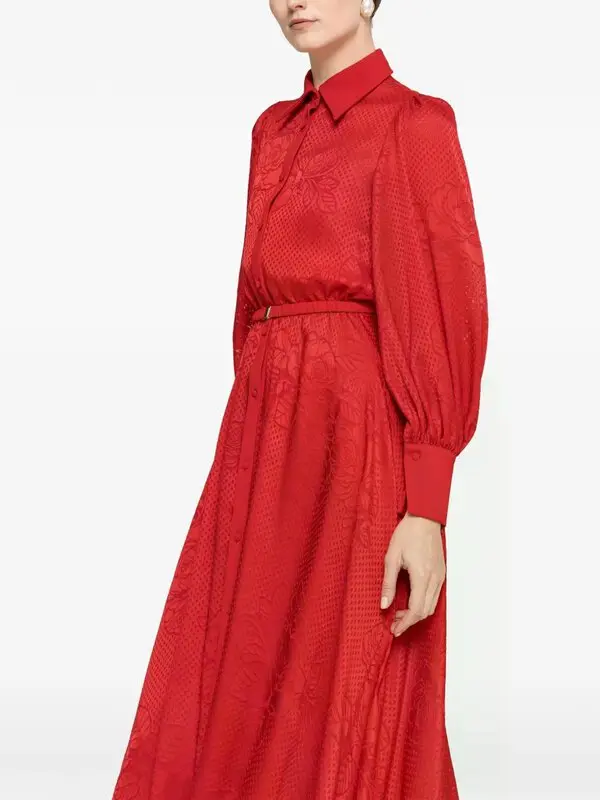 NISSA Belted Midi Shirt Dress - Red