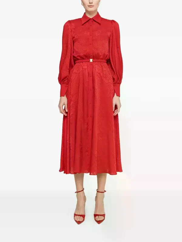 NISSA Belted Midi Shirt Dress - Red