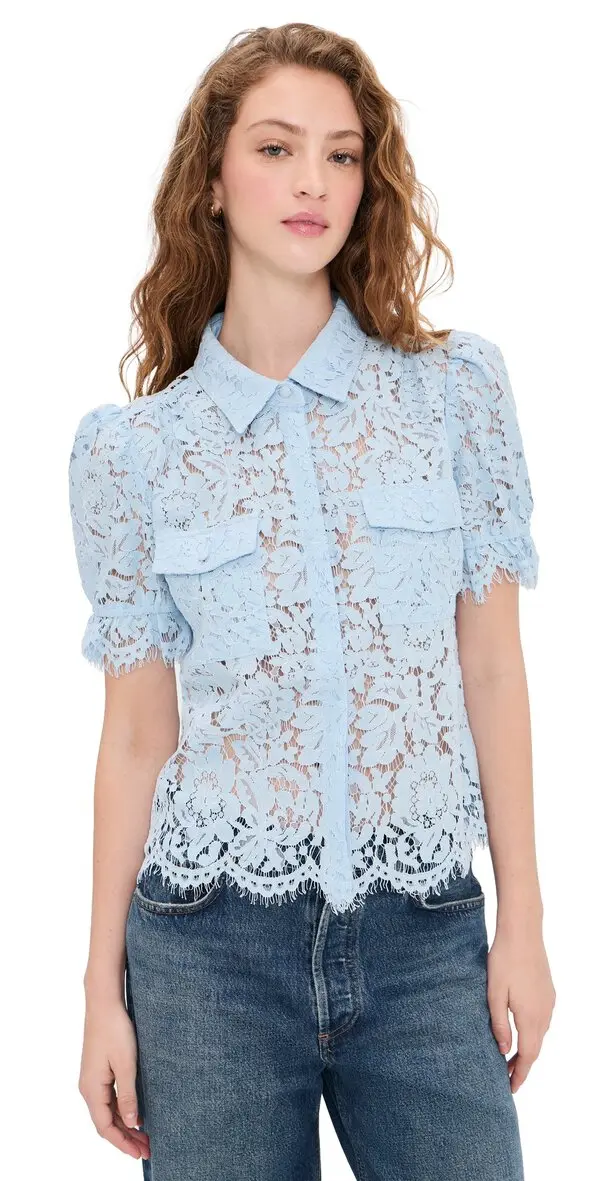 Generation Love Mina Lace Button-down Shirt - Light Blue