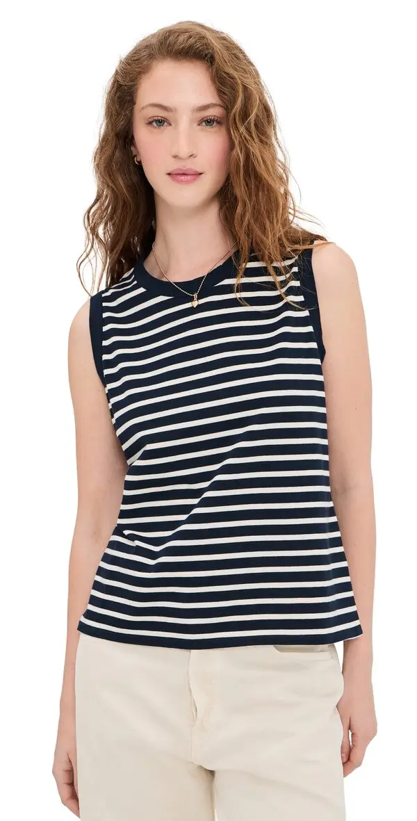 Kule Striped Cotton Tank Top - Navy/cream