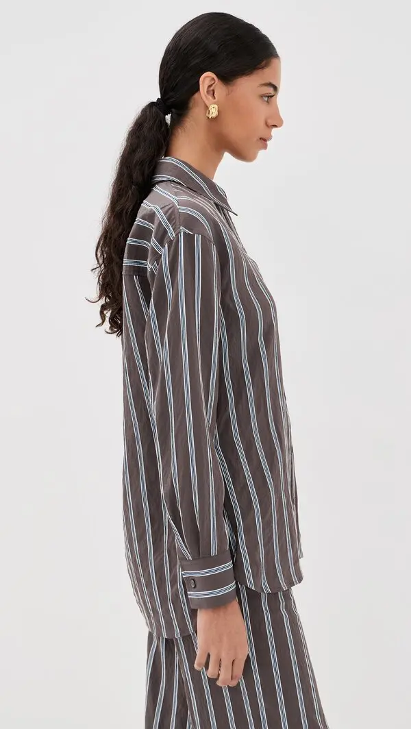 Veronica Beard Lloyd Striped Button-down Shirt - Dark Mocha
