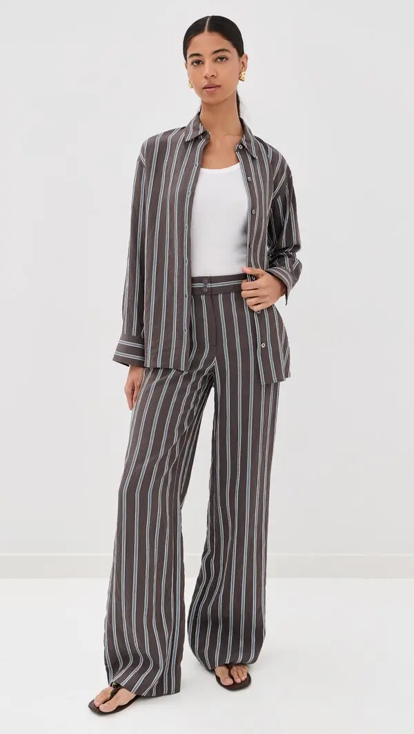Veronica Beard Lloyd Striped Button-down Shirt - Dark Mocha