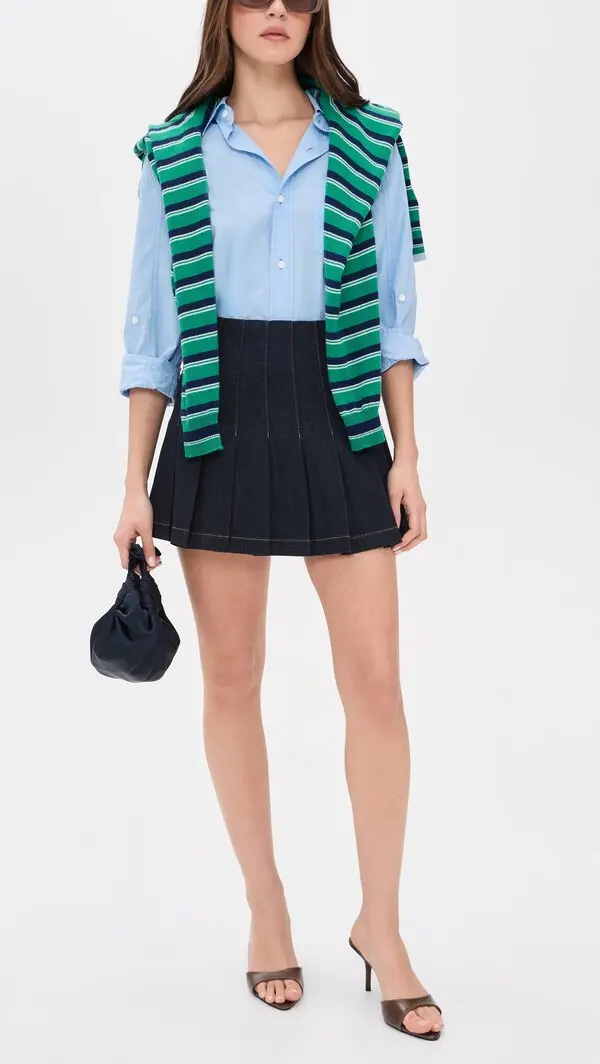 Alice + Olivia Carter Pleated Denim Skirt